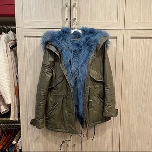 SAM. | Jackets & Coats | Sam Green Parka With Blue Fur Lining | Poshmark